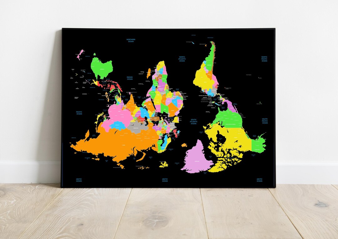 Upside Down World Map Wall Art Educational Decor Teacher Gift Unique ...