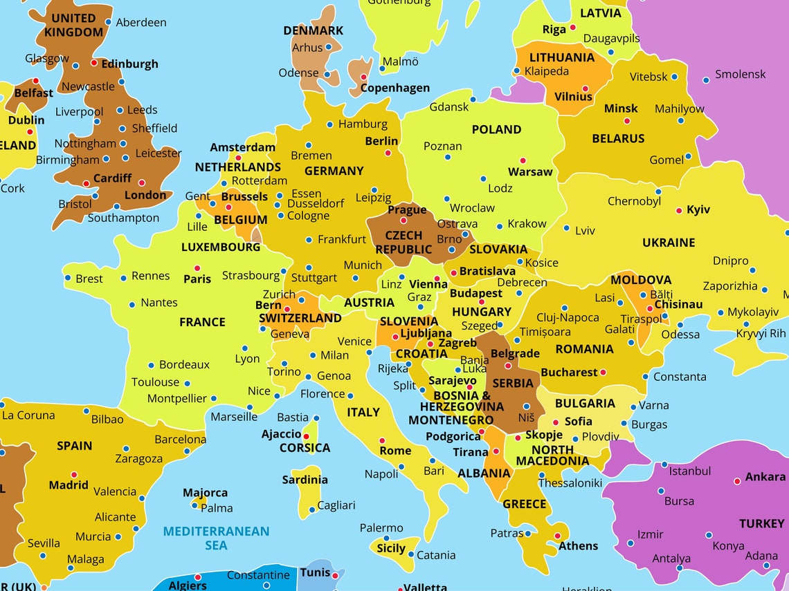 Large Detailed World Map, Map of Europe, Asia, Africa and Oceania ...