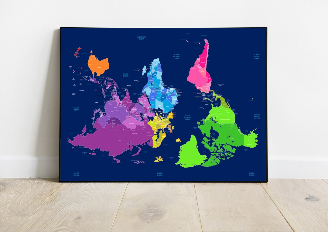 Upside Down World Map With Countries, Kids Bright Educational Poster ...