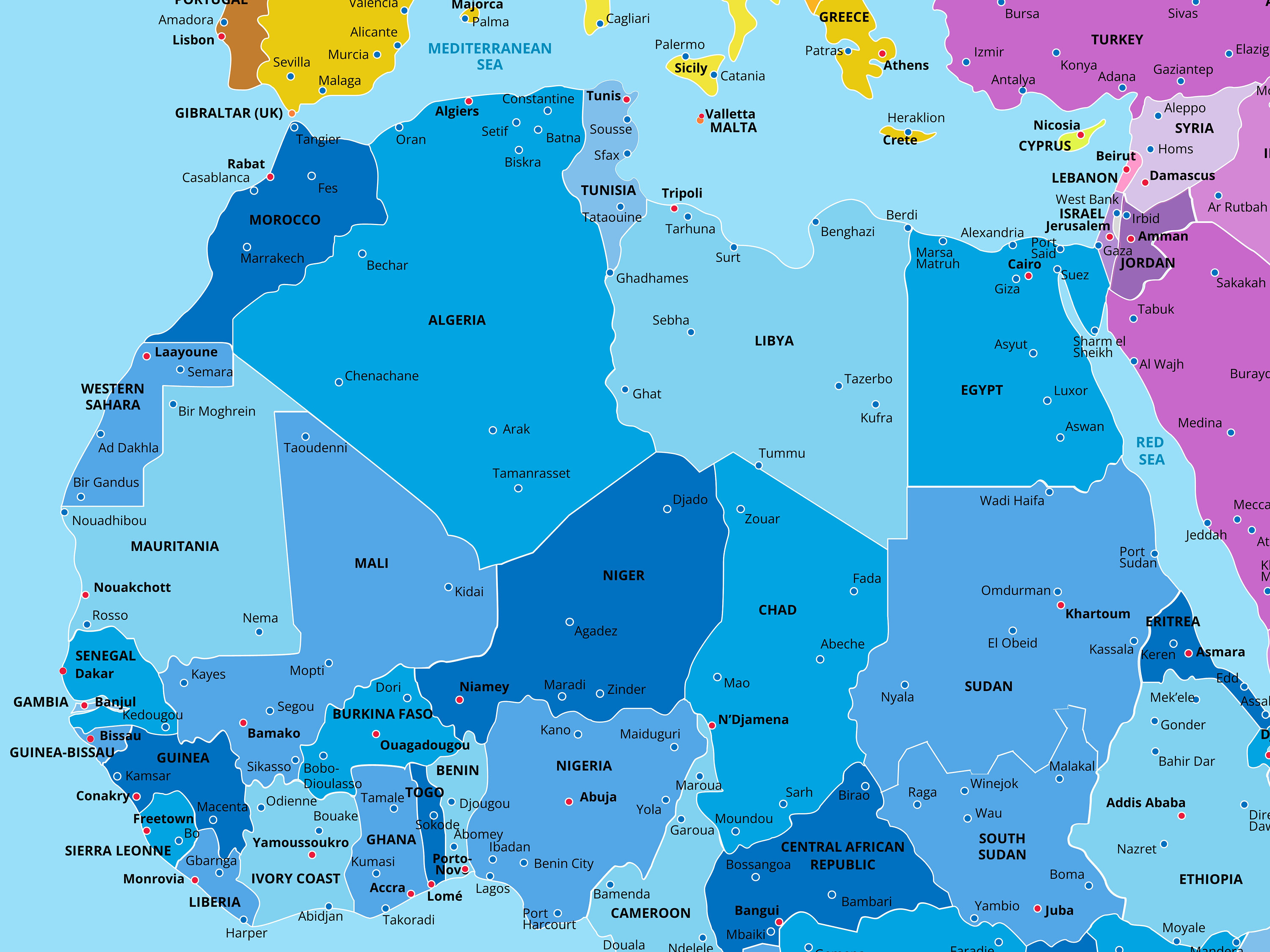 Large Detailed World Map, Map of Europe, Asia, Africa and Oceania ...