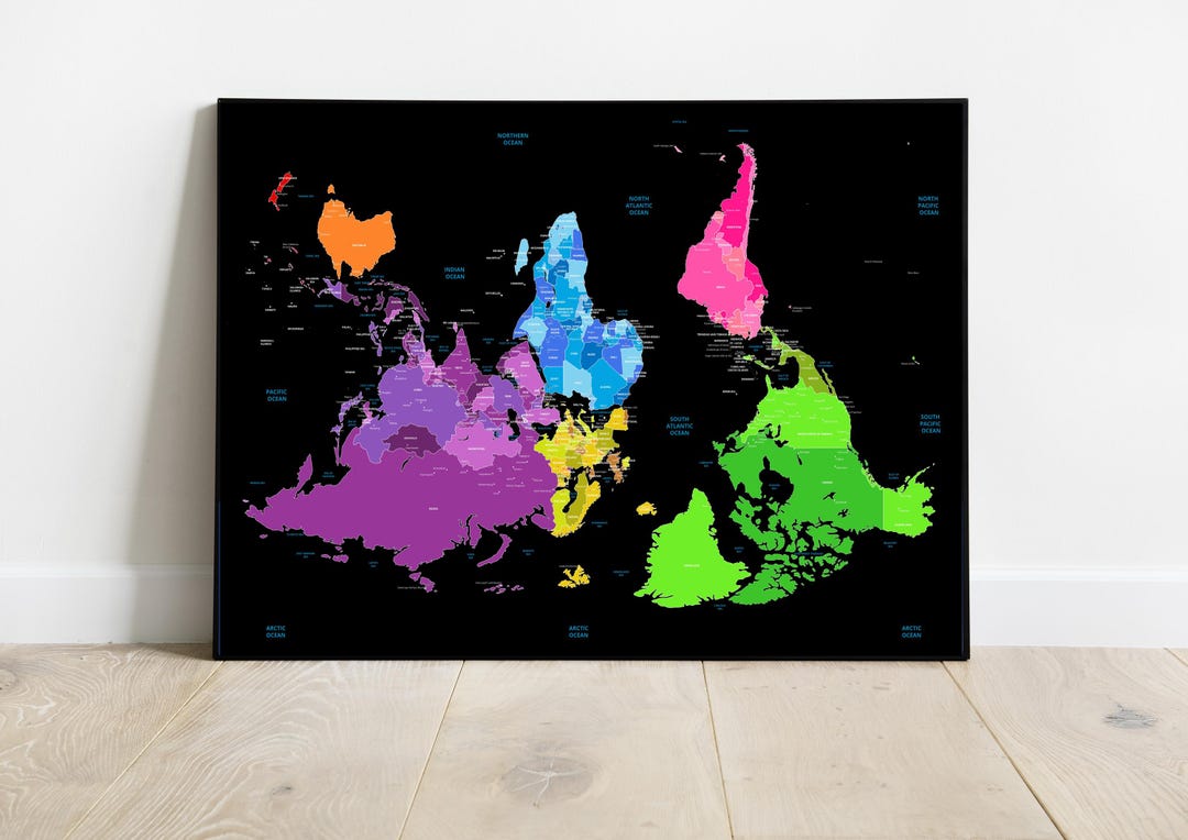 South up World Map Geography Wall Art Modern Office Decor Classroom Map ...