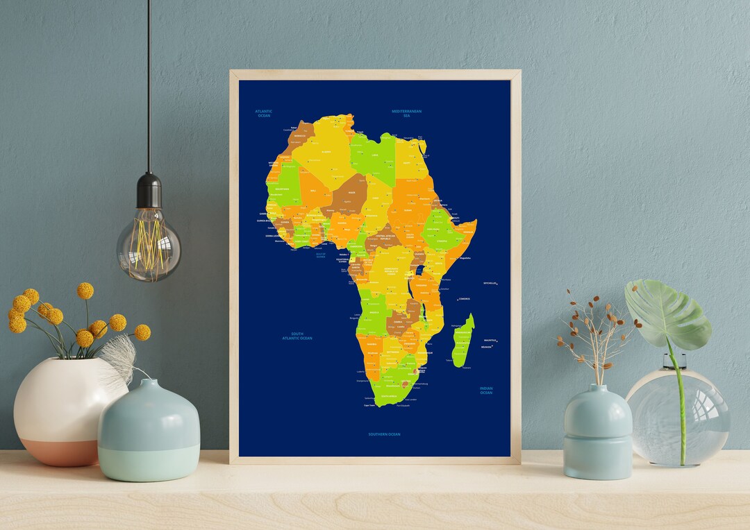 Large Detailed Map of Africa, Colourful Country Map Home Décor, Nursery ...