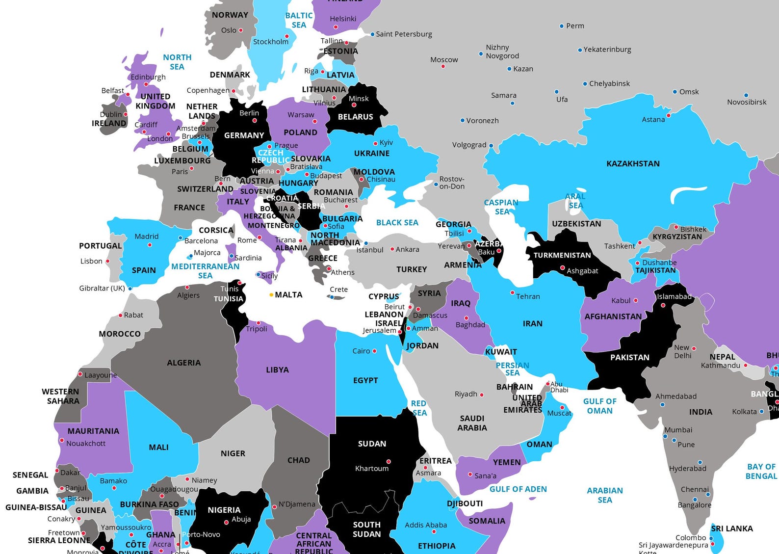 Detailed World Map With Countries and Capital Cities Poster, Classroom ...