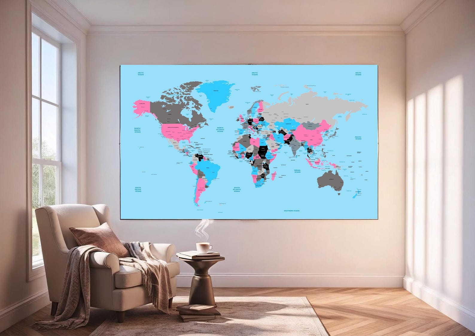 Detailed World Map With Countries and Capital Cities Poster, Classroom ...