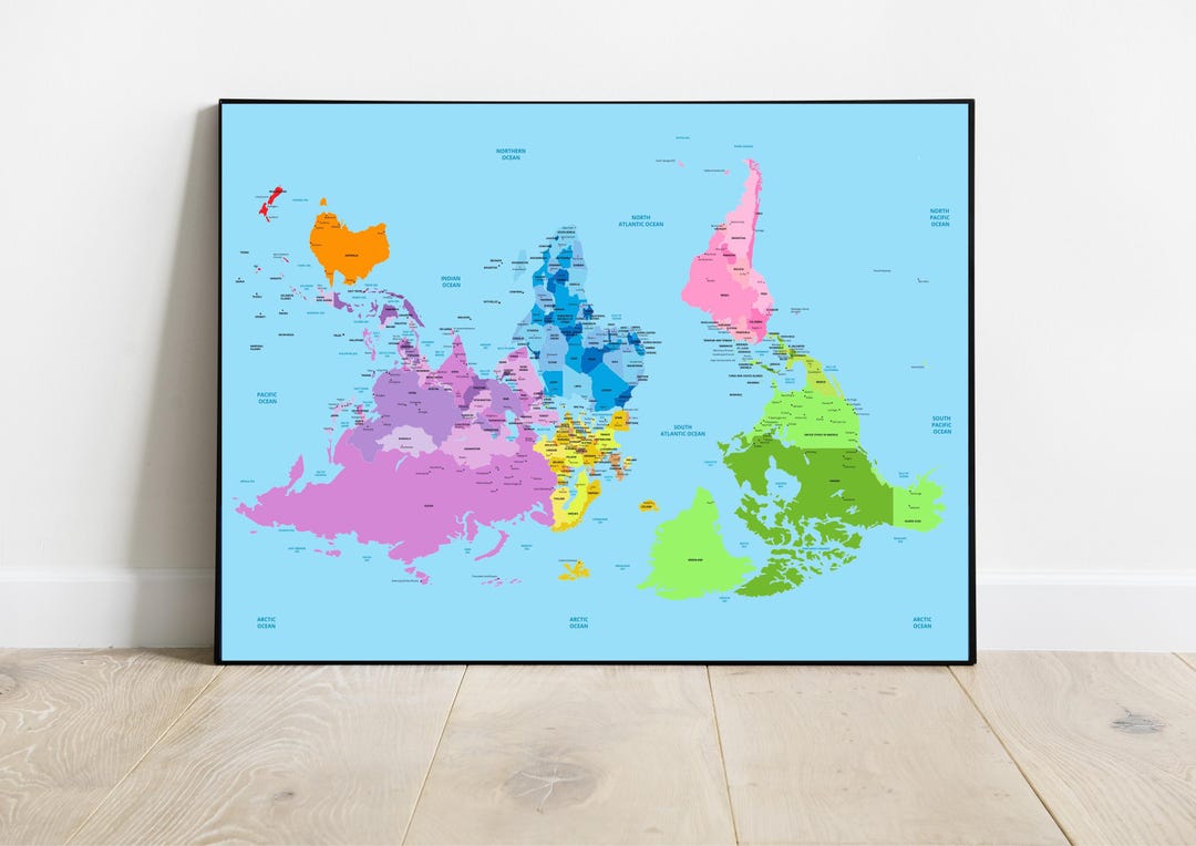 Upside Down World Map Wall Art Educational Decor Teacher Gift Unique ...
