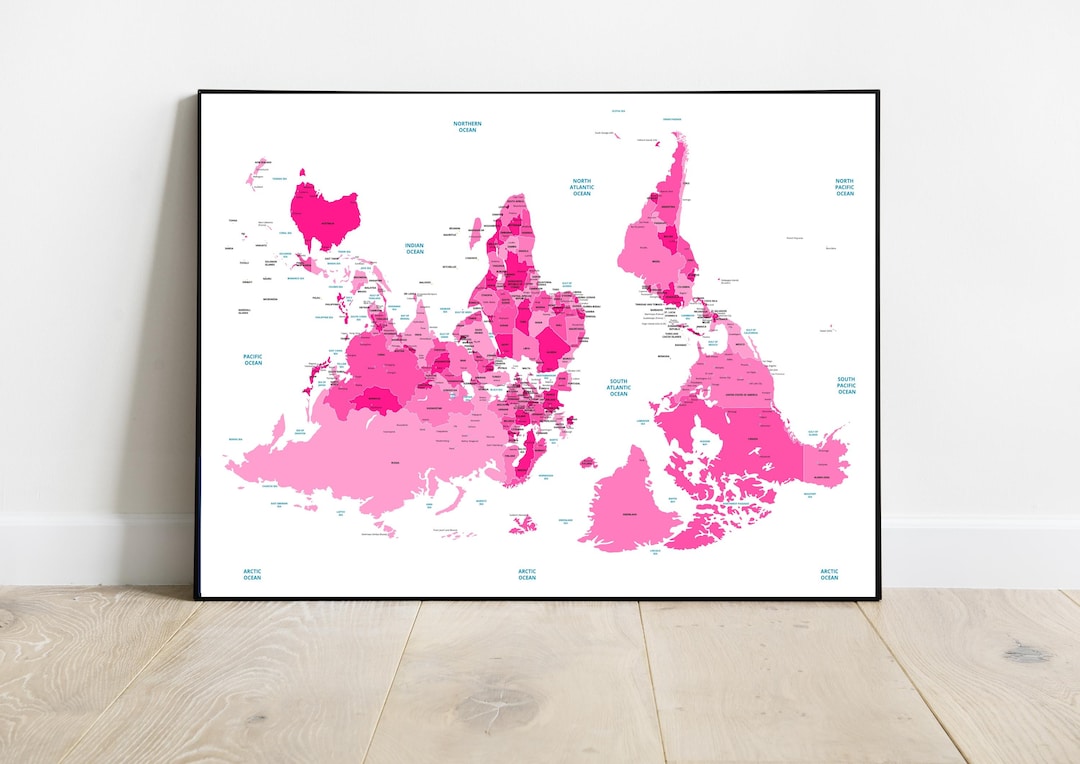 Upside Down World Map Wall Art Educational Decor Teacher Gift Unique ...