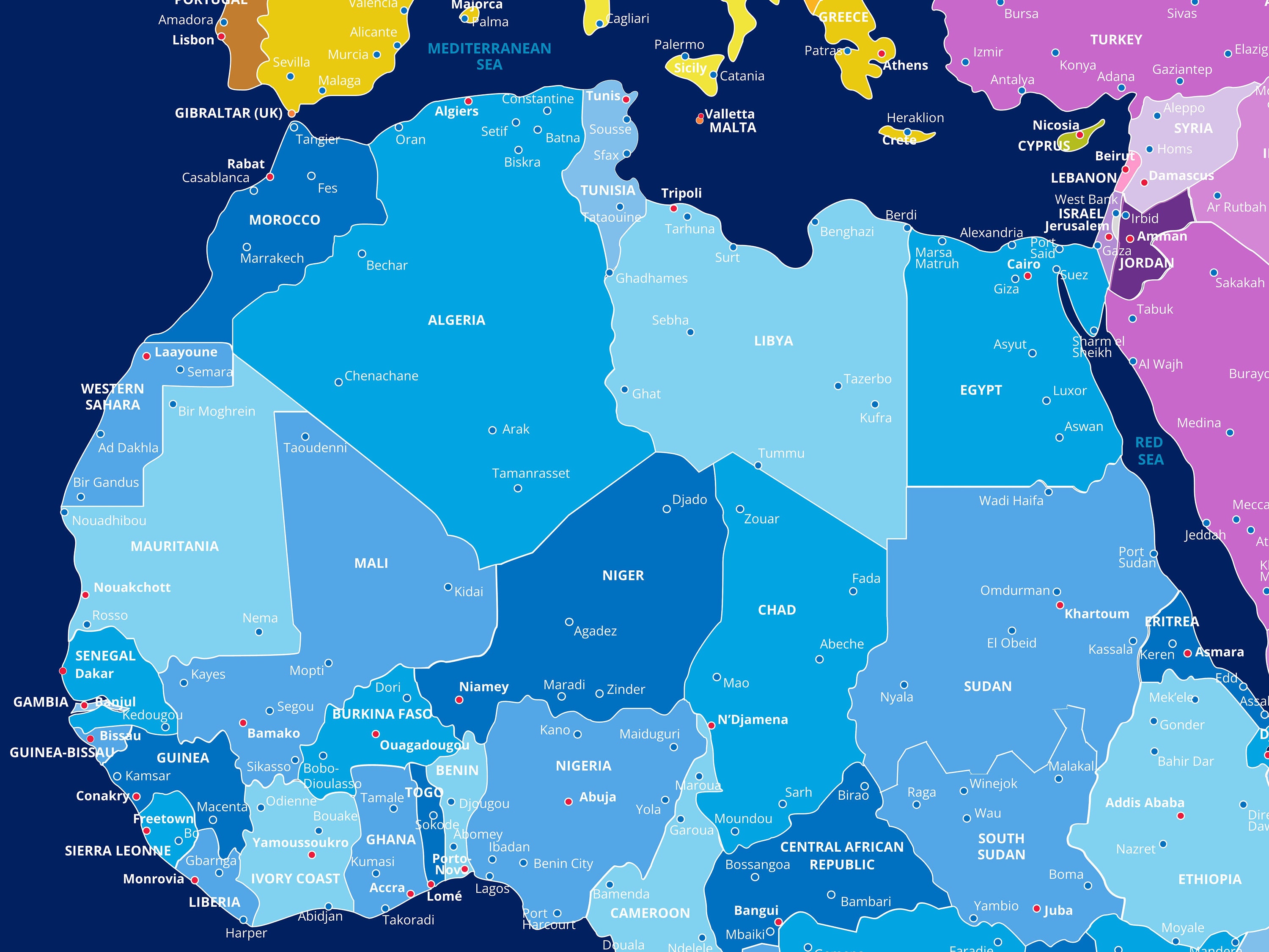 Large Detailed World Map, Map of Europe, Asia, Africa and Oceania ...
