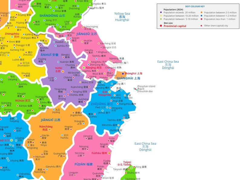 Detailed Map of China in English and Chinese Characters, Showing ...