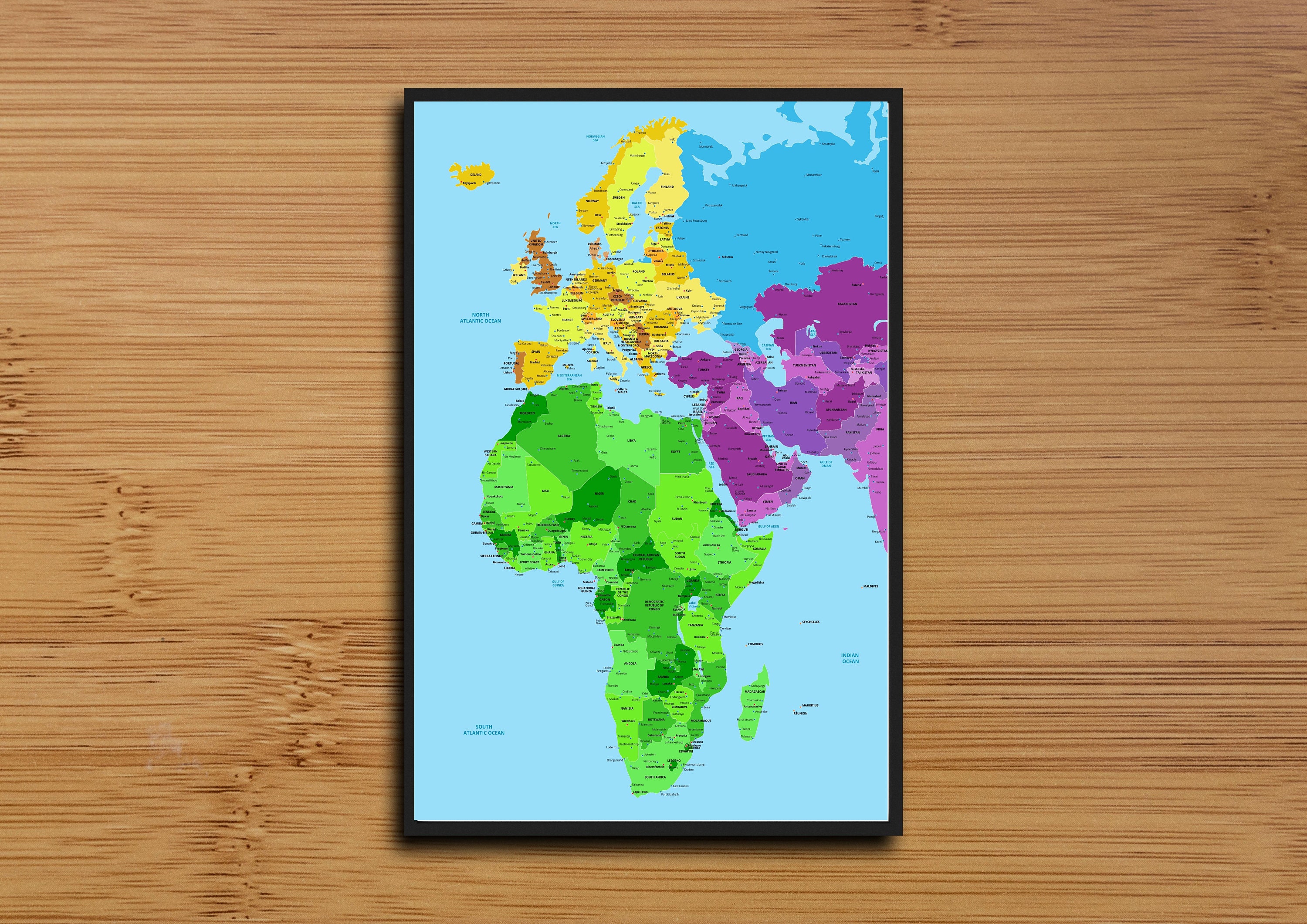 Large Detailed Map of Europe and Africa Colourful Country Map - Etsy