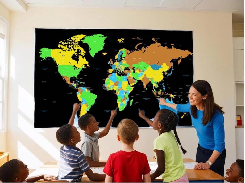 Chinese and English Bilingual World Map - Large Print for Use in Office ...