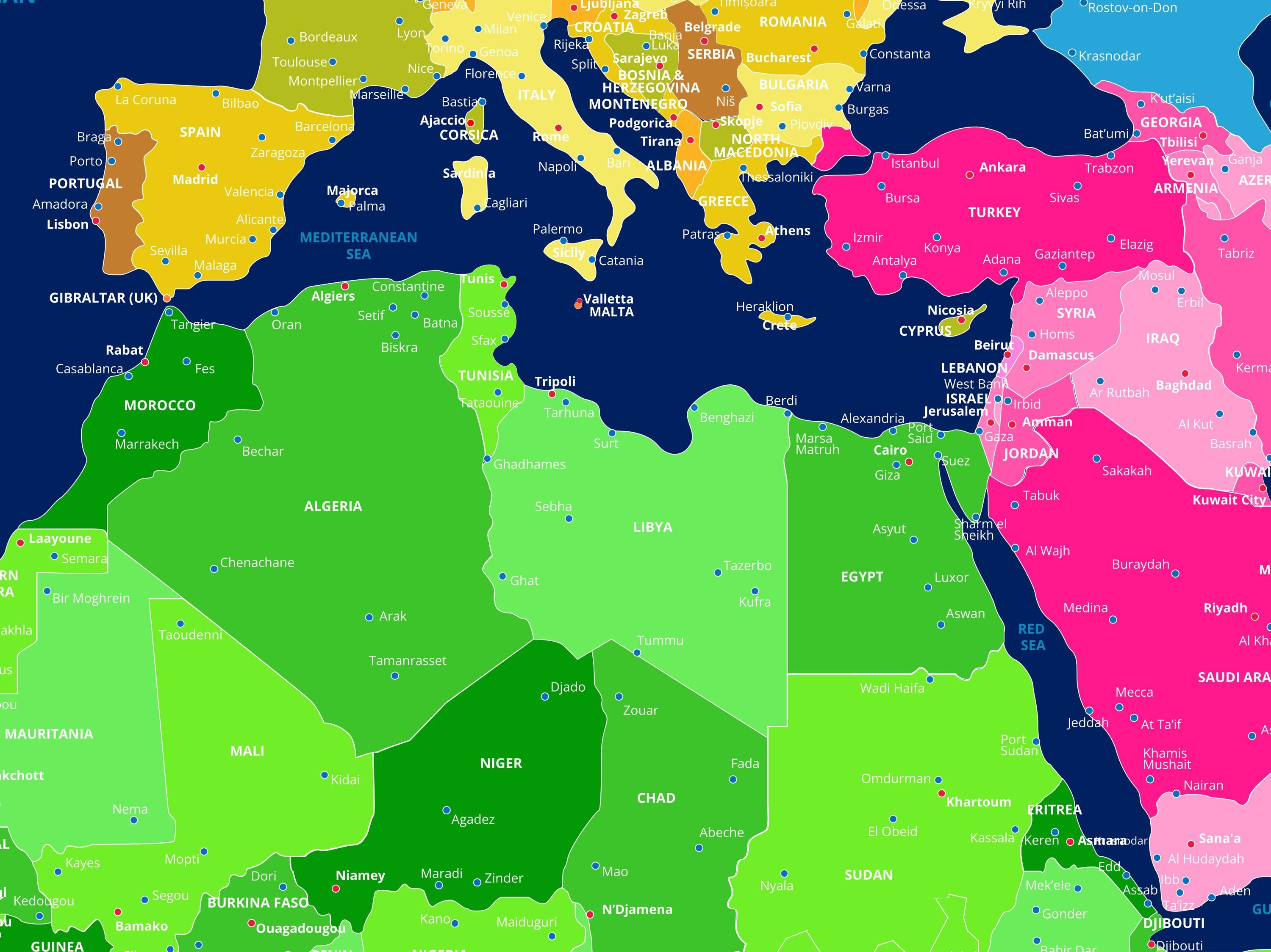 Large Detailed Map of Europe and Africa, Colourful Country Map Home ...