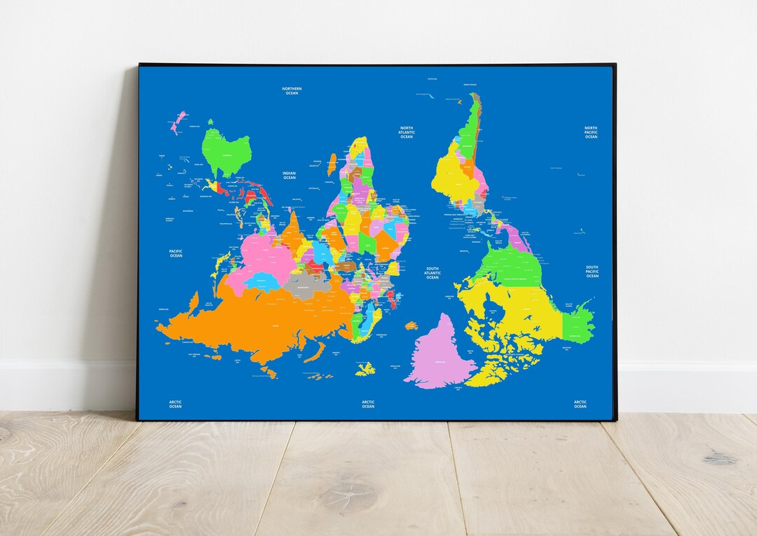 South up World Map Geography Wall Art Modern Office Decor Classroom Map ...