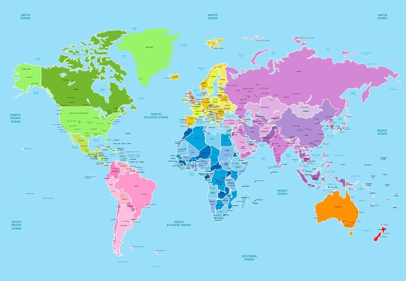 Digital World Map Kids Bright Educational Poster Large - Etsy Australia