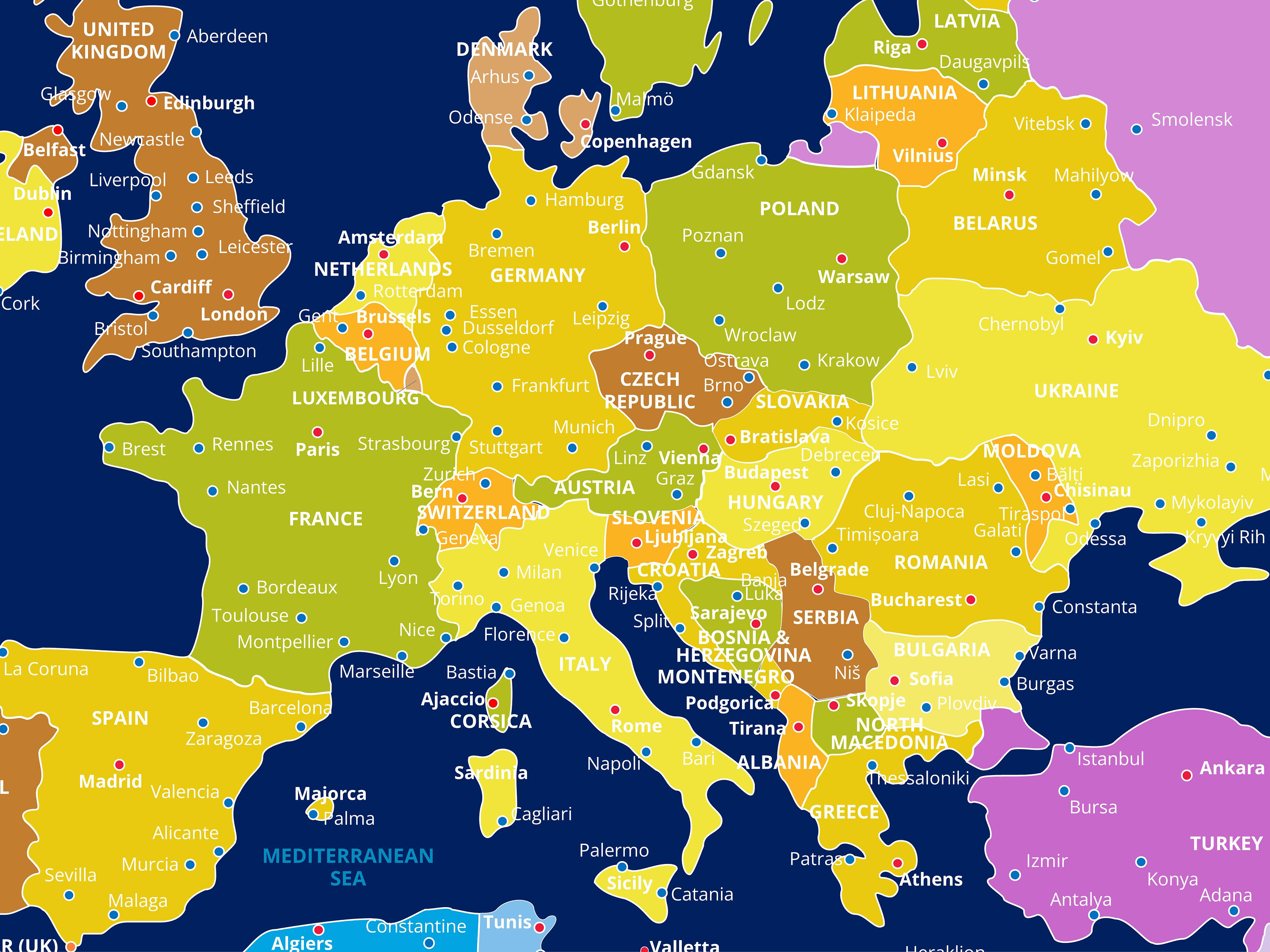 Large Detailed World Map, Map of Europe, Asia, Africa and Oceania ...