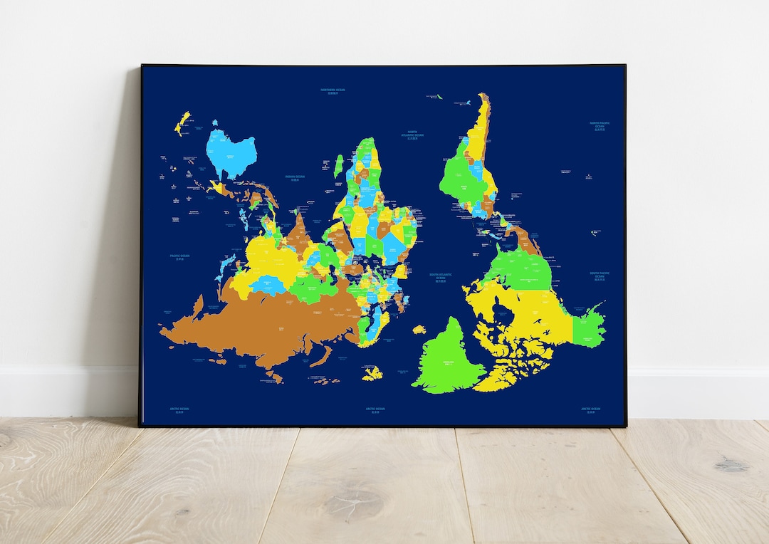 Upside Down World Map With Countries, Reversed Map, Kids Educational ...