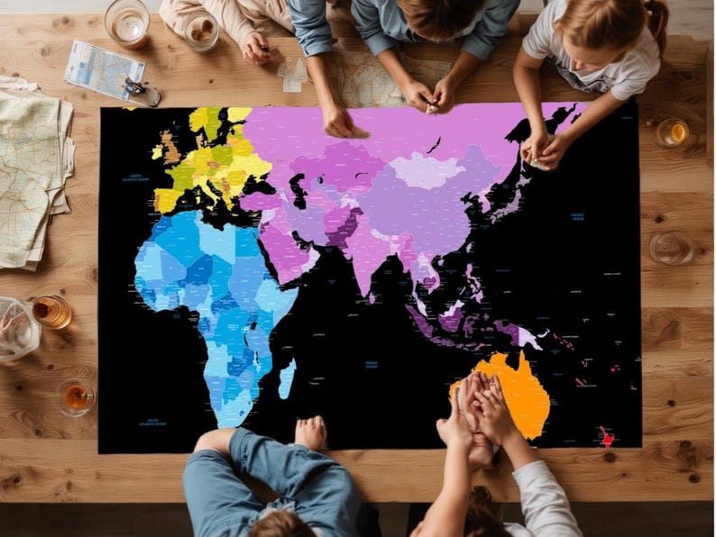 Detailed World Map of Europe, Asia, Africa and Oceania, Countries and ...