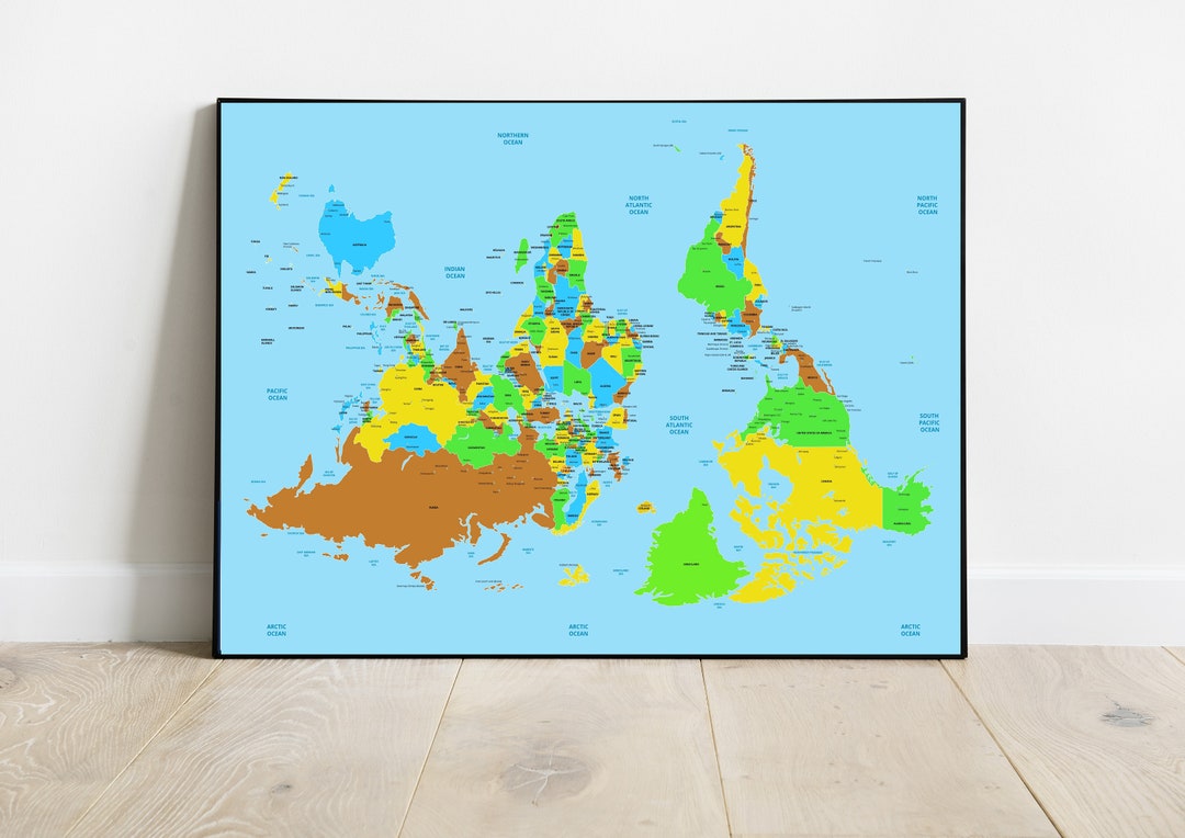 Upside Down World Map With Countries, Reversed Map, South-up Map, Large ...
