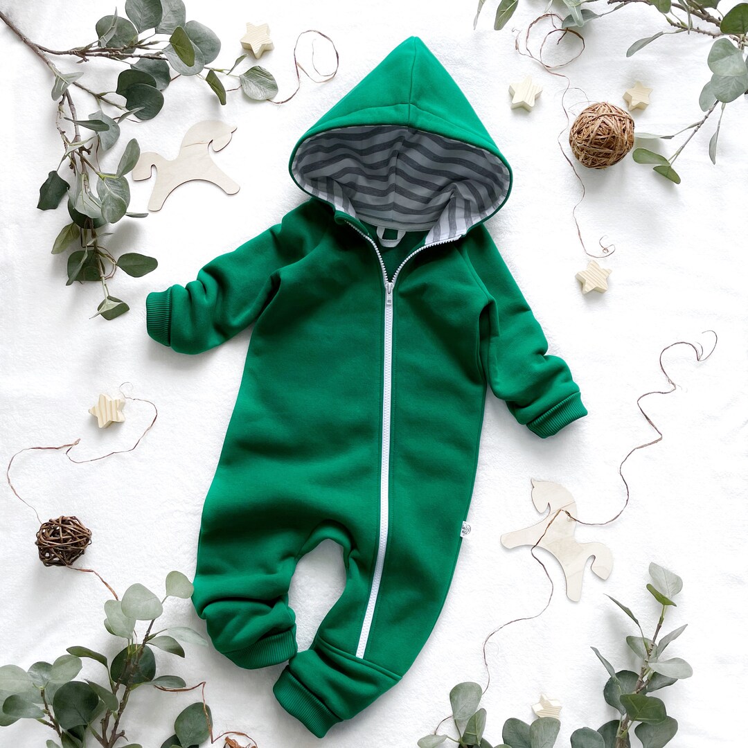 Children's Green Jumpsuit With Zipper | Kid's Warm Hooded Overalls ...