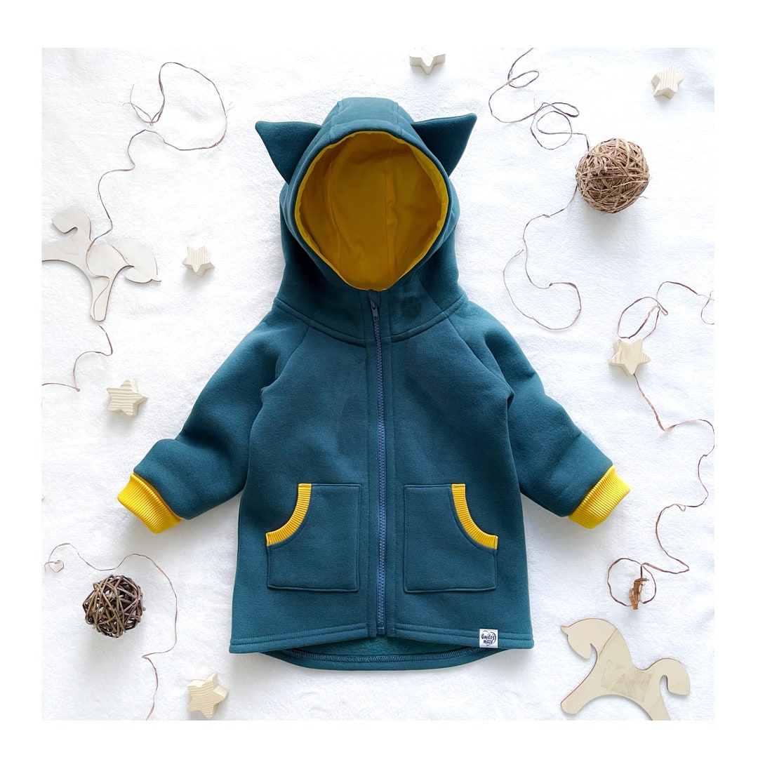 Kid's Turquoise Jacket With Cat Ears | Warm Spring Jacket | Handmade ...