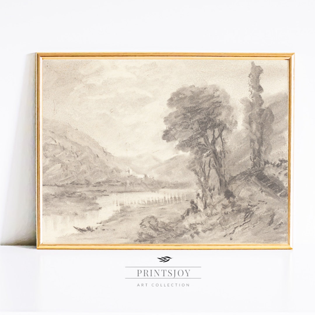 Vintage Country Sketch Art Print Pencil Drawing Digital Download ...