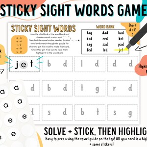 Sticky Sight Words Game- Kindergarten Printable, Learn to Read, Reading ...