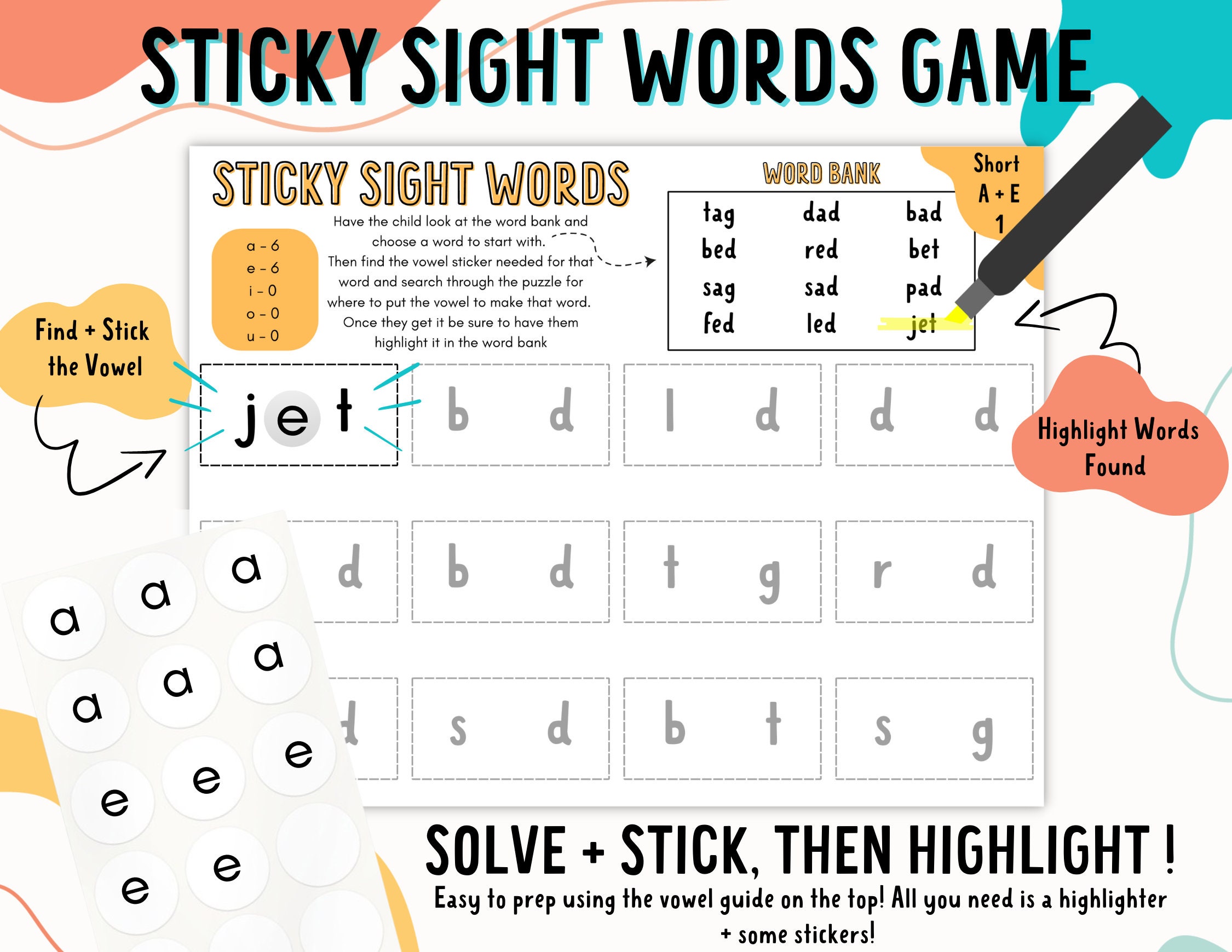 Sticky Sight Words Game- Kindergarten Printable, Learn to Read, Reading ...