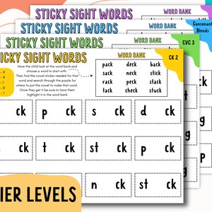 Sticky Sight Words Game- Kindergarten Printable, Learn to Read, Reading ...