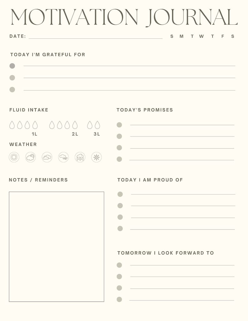 MOTIVATION JOURNAL, Gratitude Journal, Printable Planner, Motivational ...