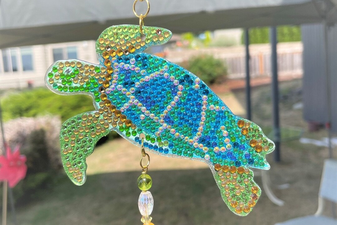 Turtle, Rhinestone, Crystal Sun Catcher, Wind Chime, Rhinestone ...