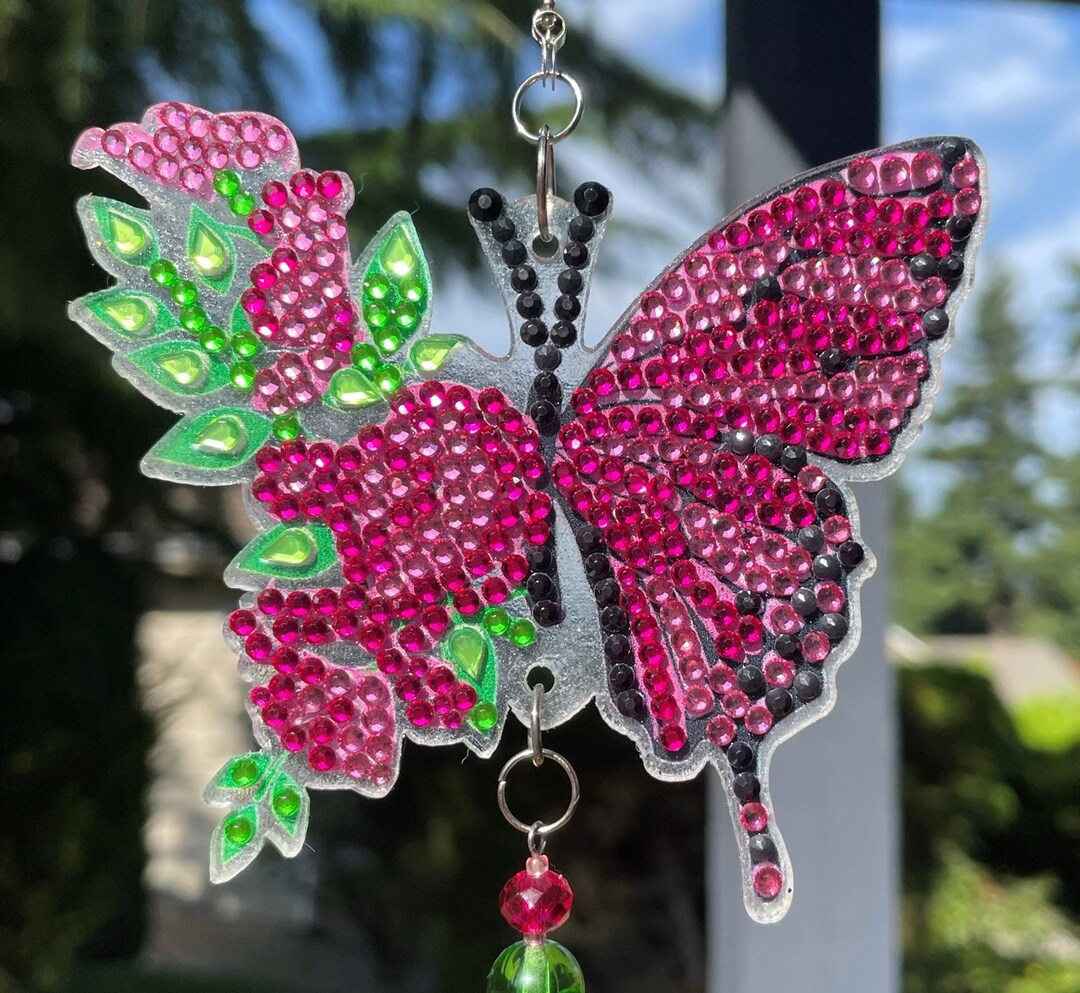 Crystal Butterfly Suncatcher: Rhinestone Diamond Art Wind Chime - Etsy