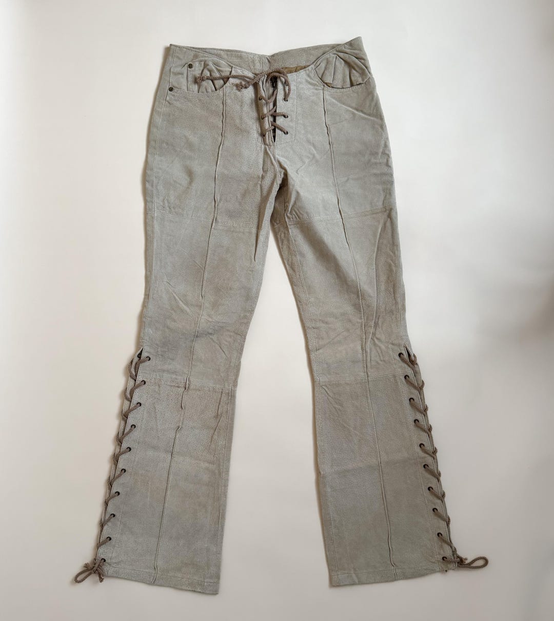 Vintage 90s Y2K Suede Leather Pants Flared Bell Bottom Lace up Pants ...