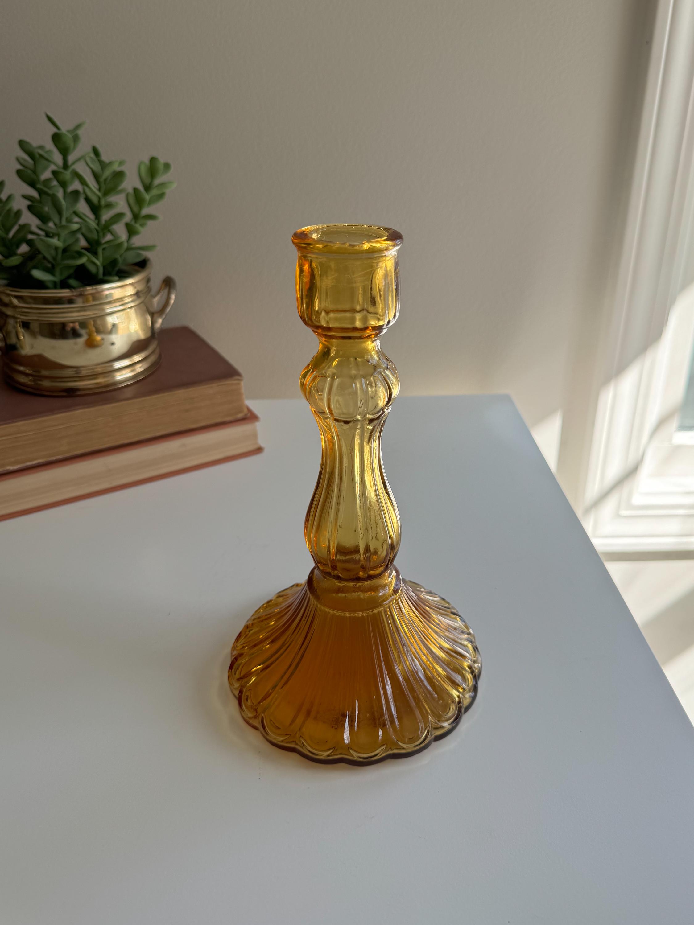 Vintage 1930s Art Deco Amber Glass Taper Candlestick Holder, Vintage ...