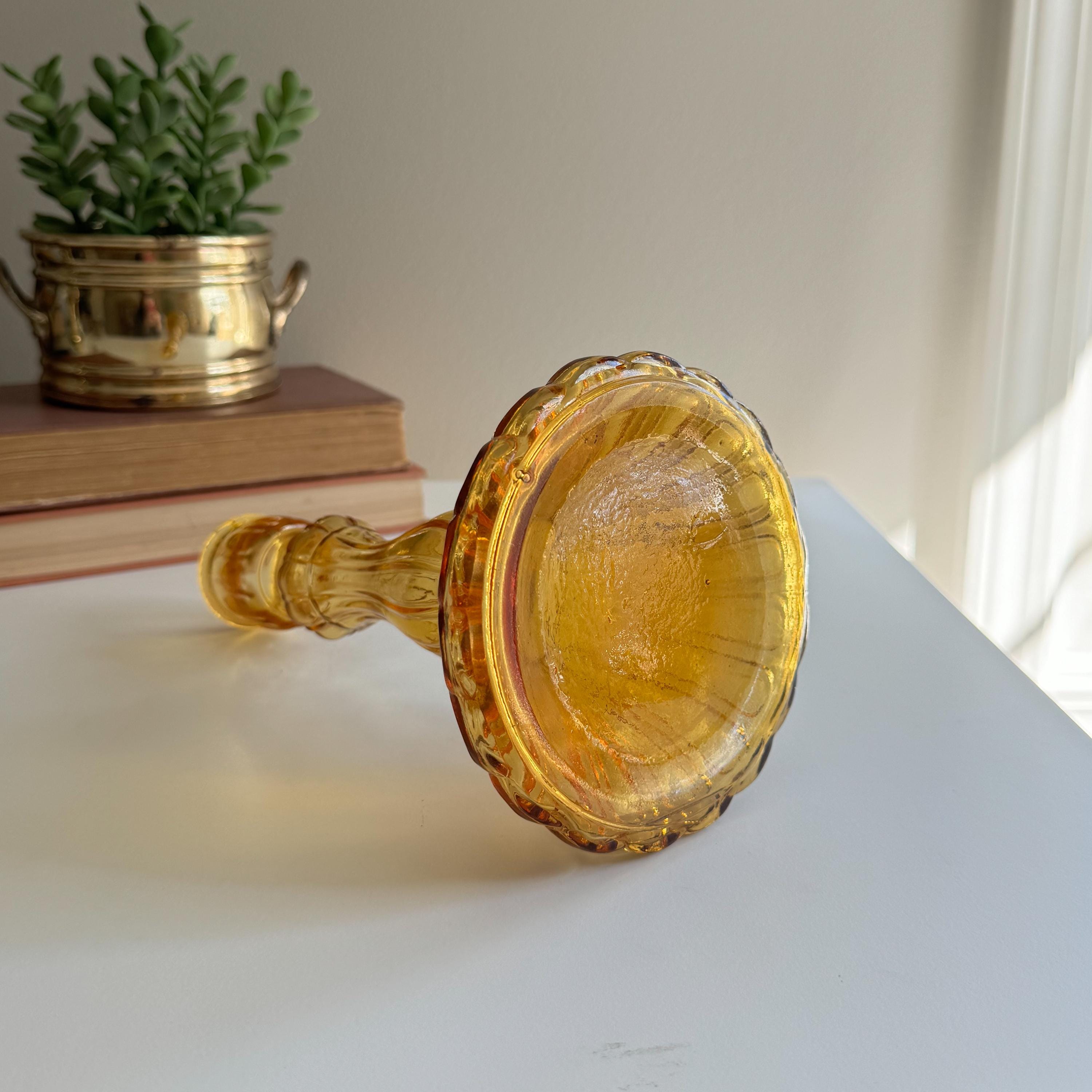Vintage 1930s Art Deco Amber Glass Taper Candlestick Holder, Vintage ...