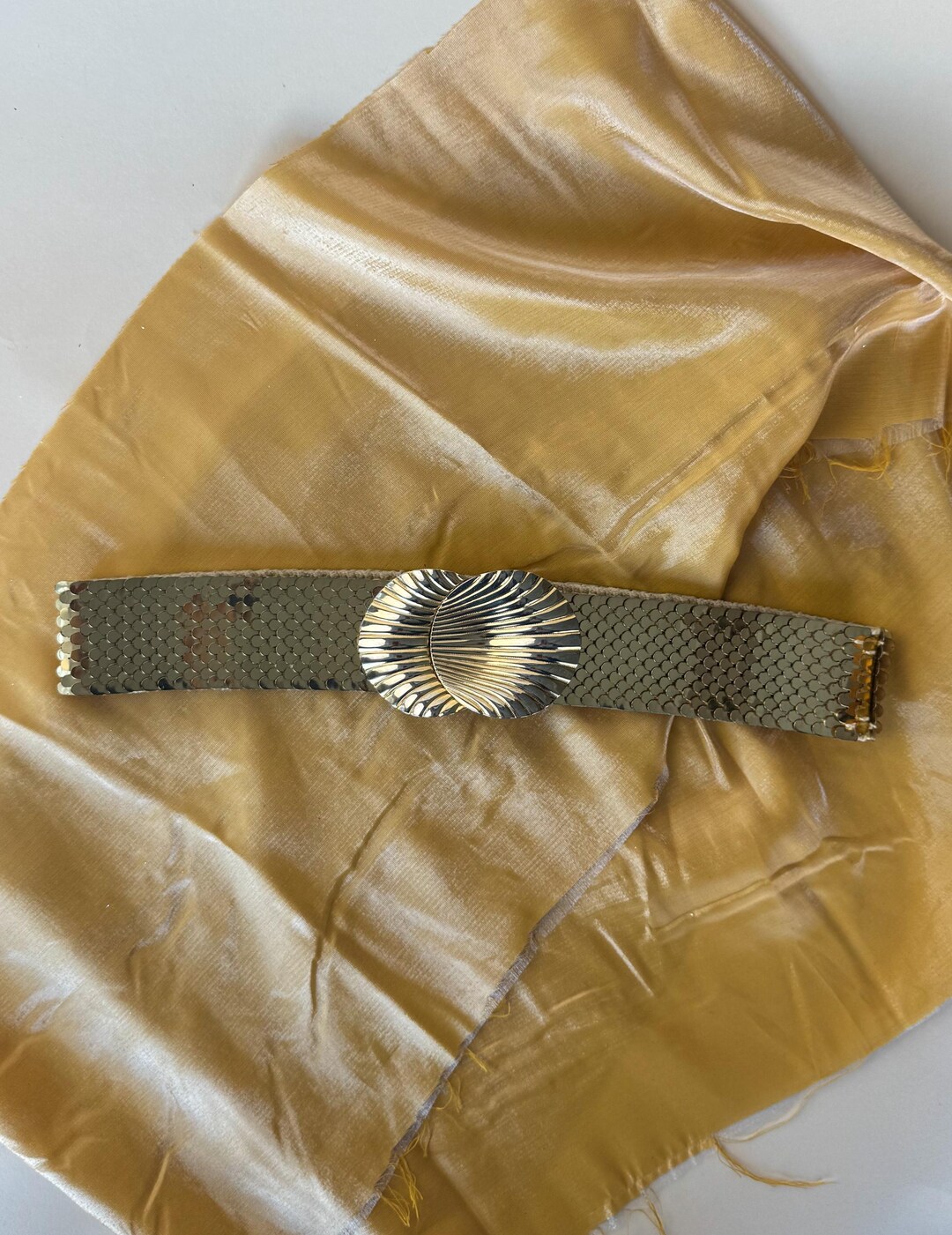 Vintage 70s 80s Gold Disco Glam Belt Shells Fish Scale Stretch Retro ...