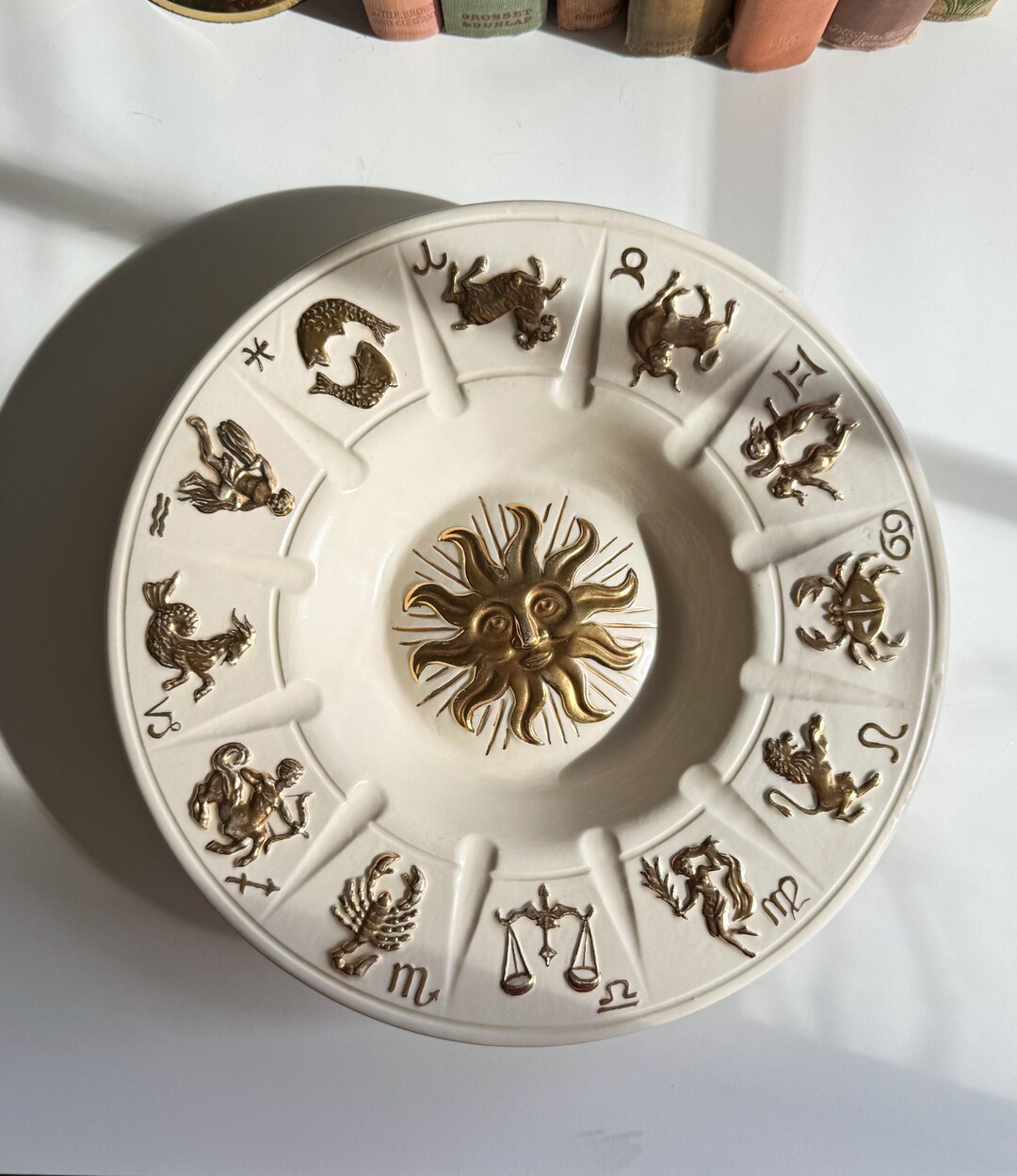 Vintage Zodiac Dish Plate Horoscope 1970s Astrology Ashtray, Gold White ...