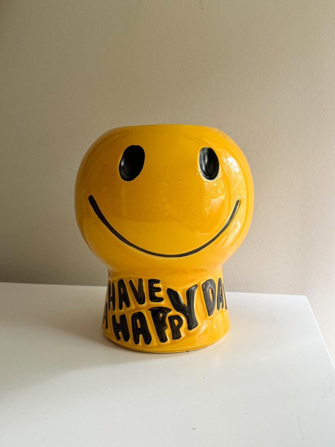 Vintage 1970s Mccoy Smiley Face Jar: Retro Yellow Pottery Vase - Etsy