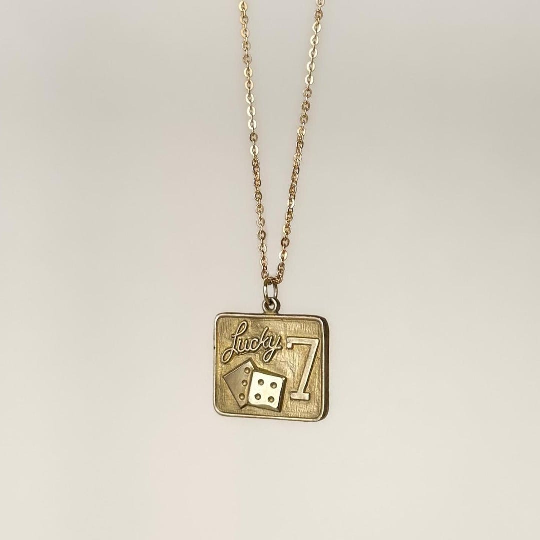 Vintage Rare Brass Good Luck Lucky 7 Charm Necklace, Vintage Lucky ...