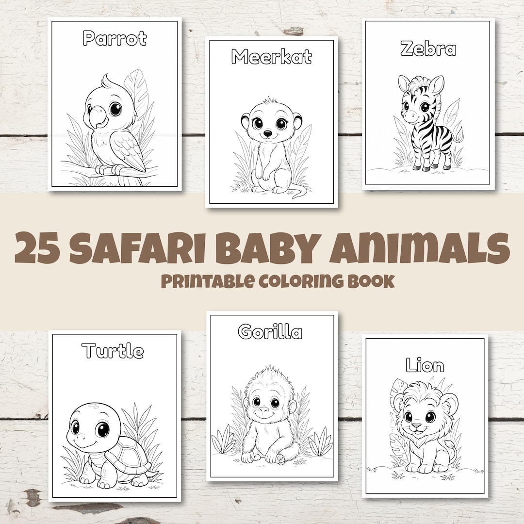 Safari Animal Coloring Book for Kids – 25 Printable Pages – Preschool ...