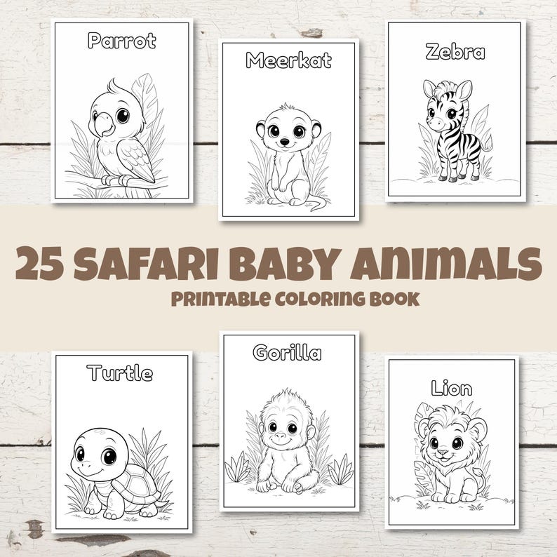 Safari Animal Coloring Book for Kids – 25 Printable Pages – Preschool ...