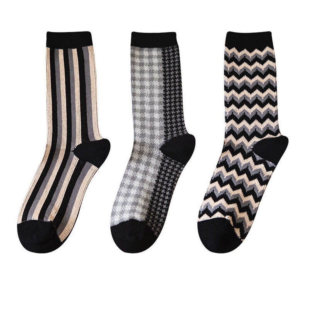 Vintage Style Socks Bundle 3 Pair Crew Socks Stripe Socks Retro Socks ...