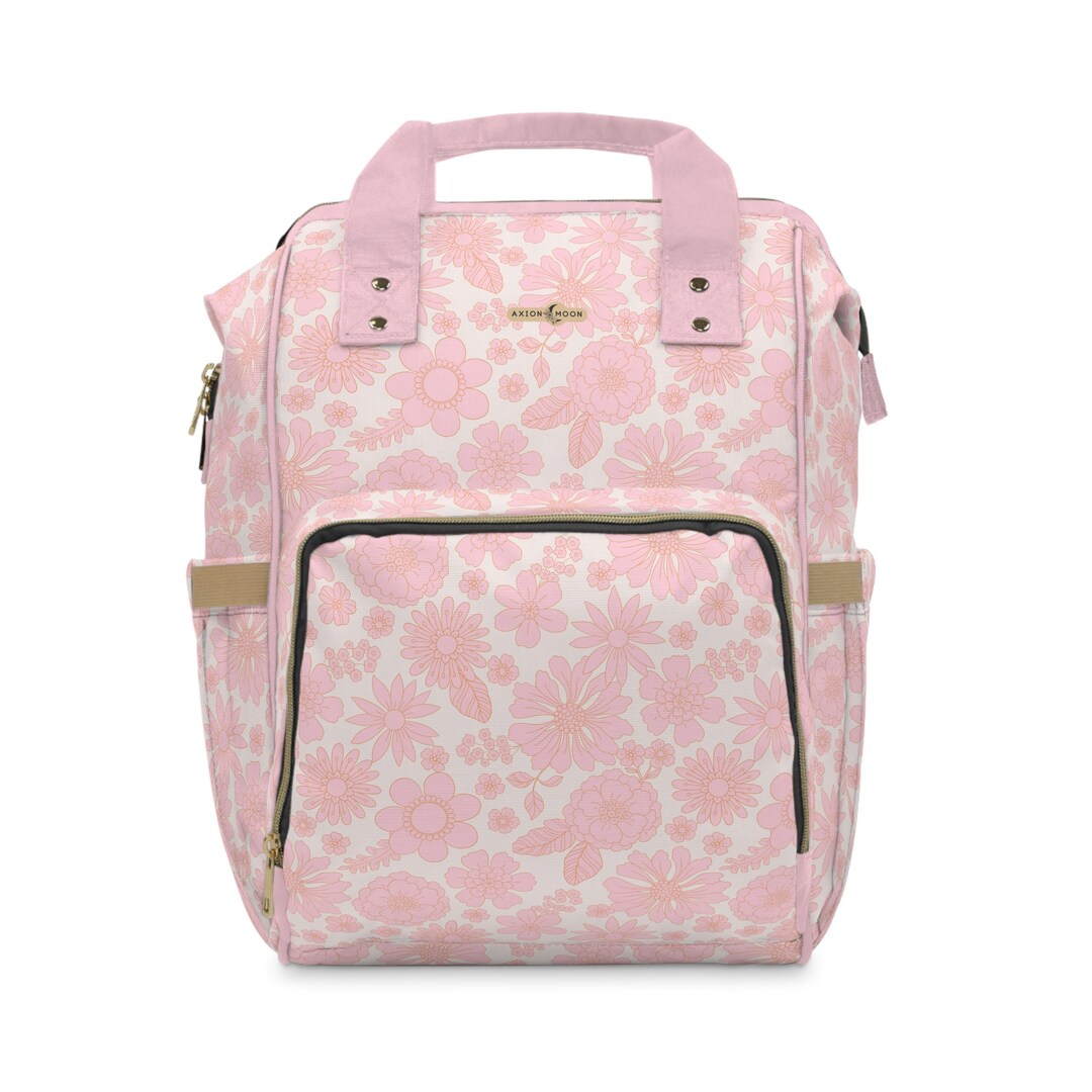 Pink Floral Retro Diaper Backpack, Hospital Bag, Nursery Bag, Baby ...