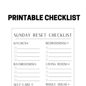 Printable Sunday Reset Checklist | Sunday To-do List PDF | Digital ...