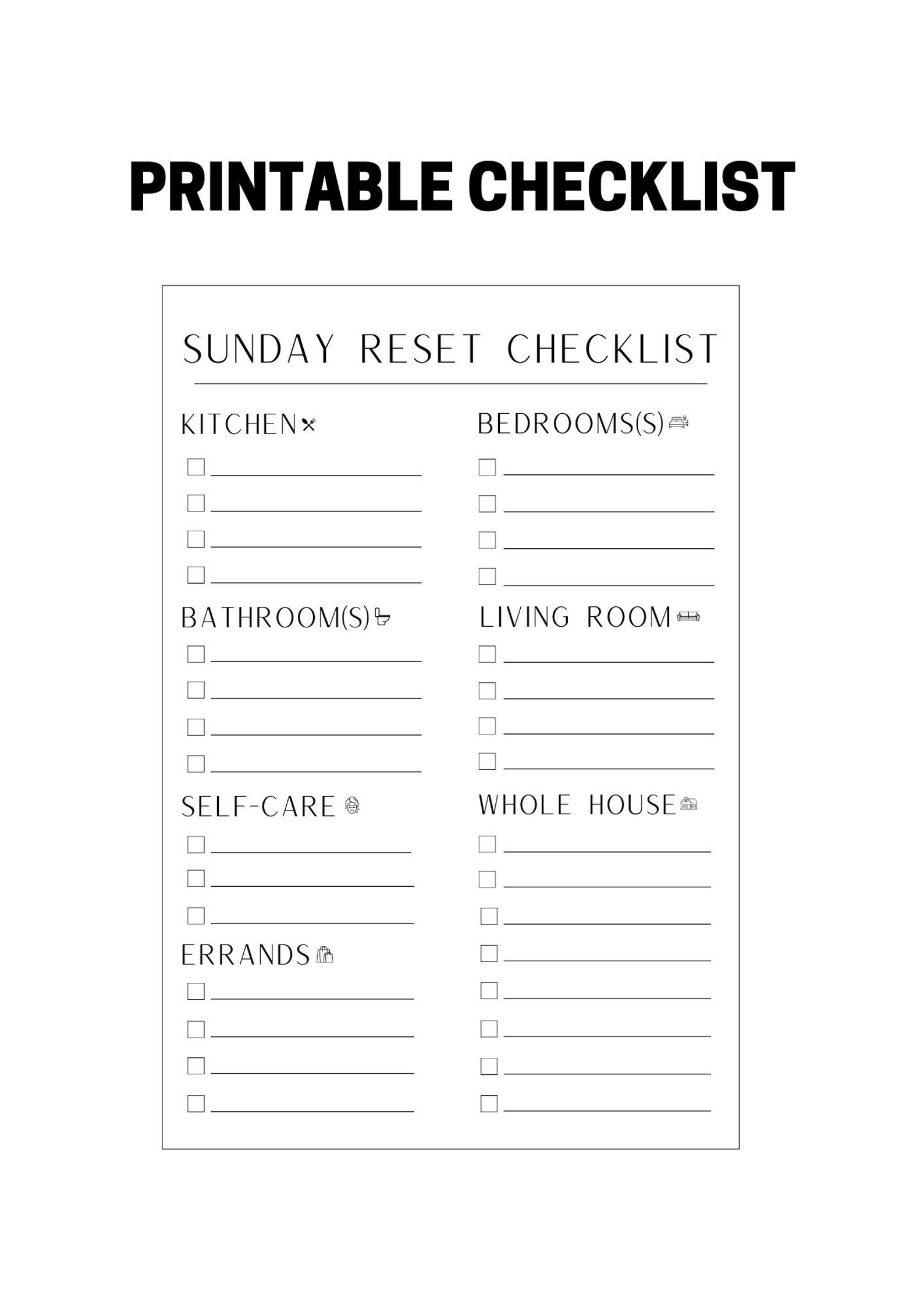 Printable Sunday Reset Checklist | Sunday To-do List PDF | Digital ...