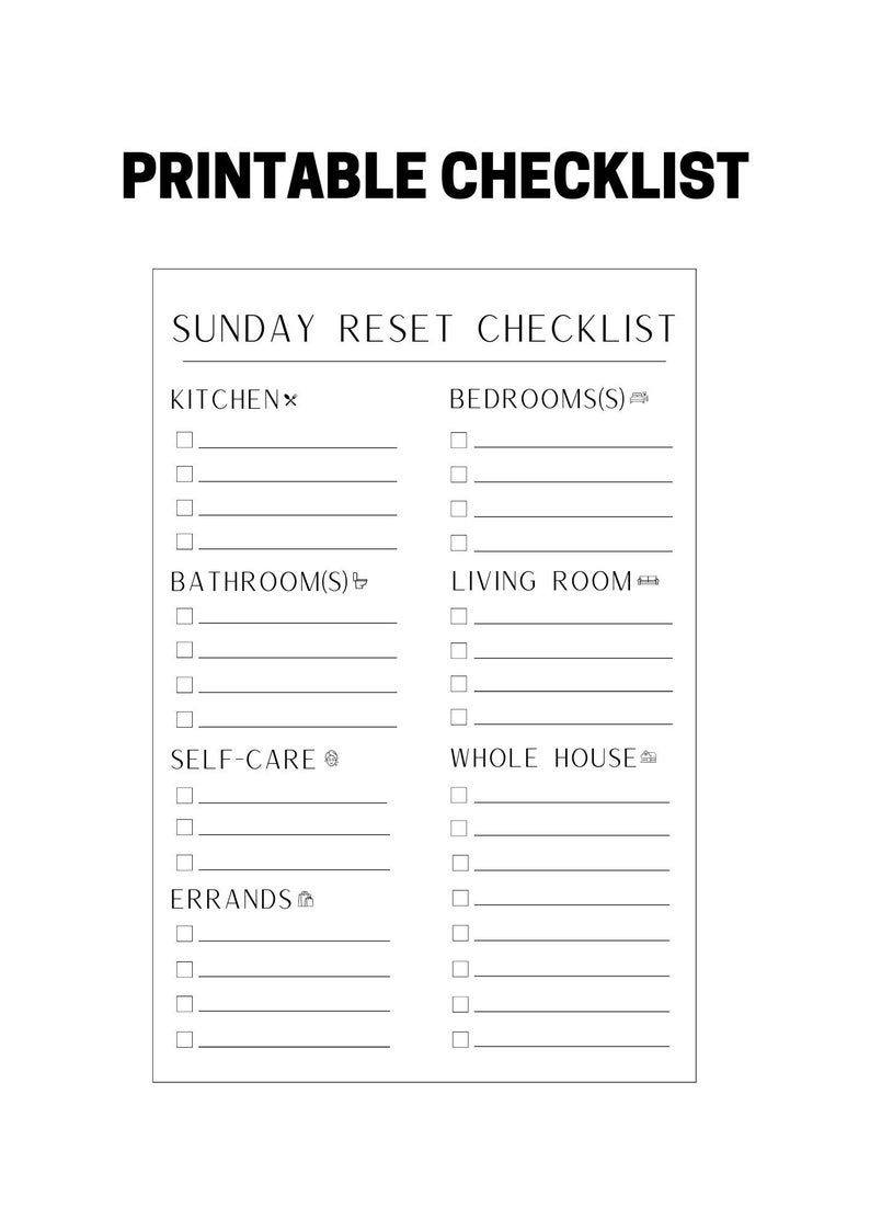 Printable Sunday Reset Checklist | Sunday To-do List PDF | Digital ...