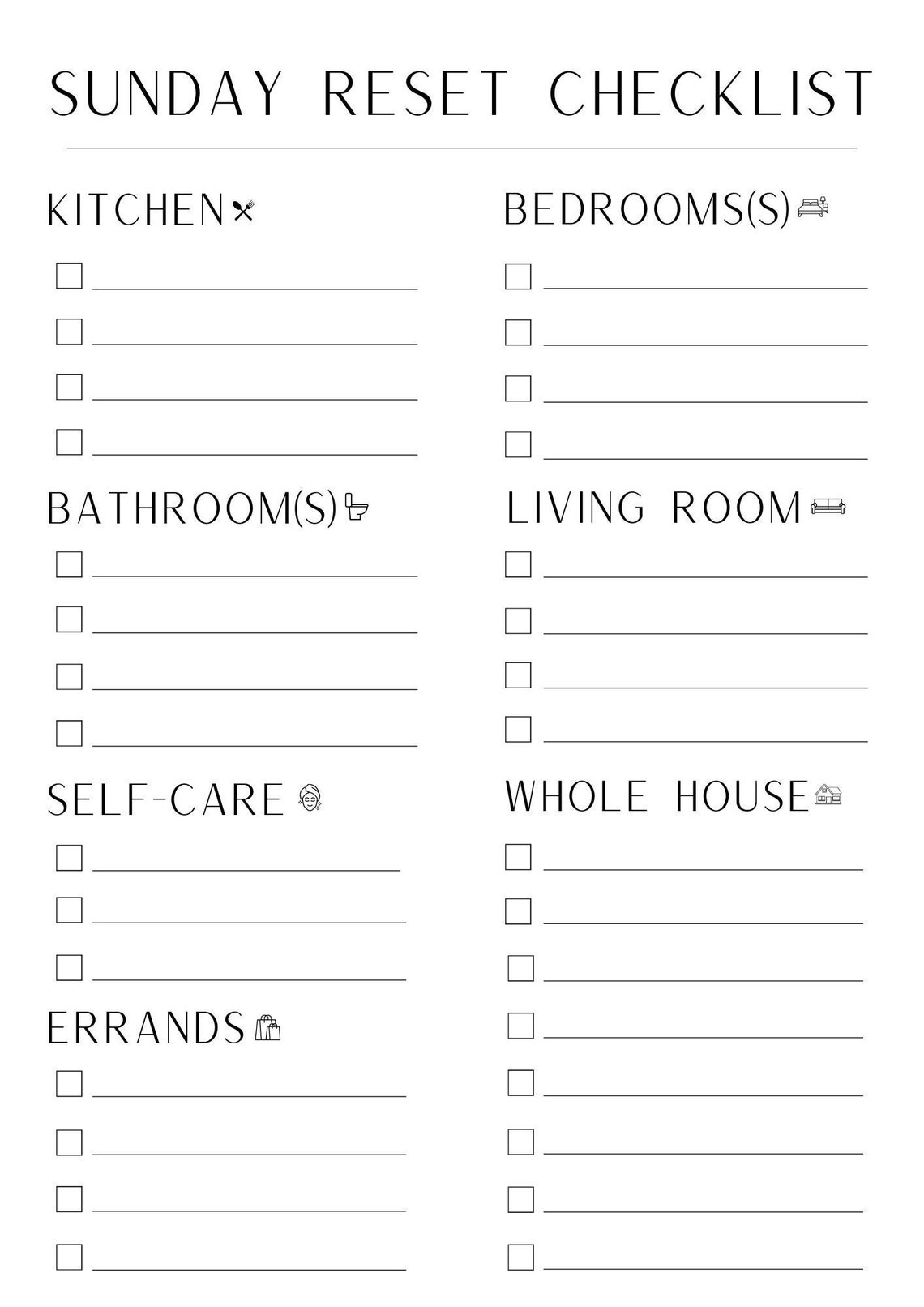 Printable Sunday Reset Checklist | Sunday To-do List PDF | Digital ...