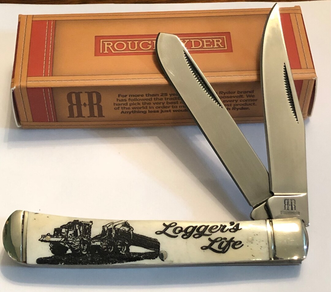 LOGGING SKIDDER Picture With loggers Life Scene on Front Handle.. NEW ...