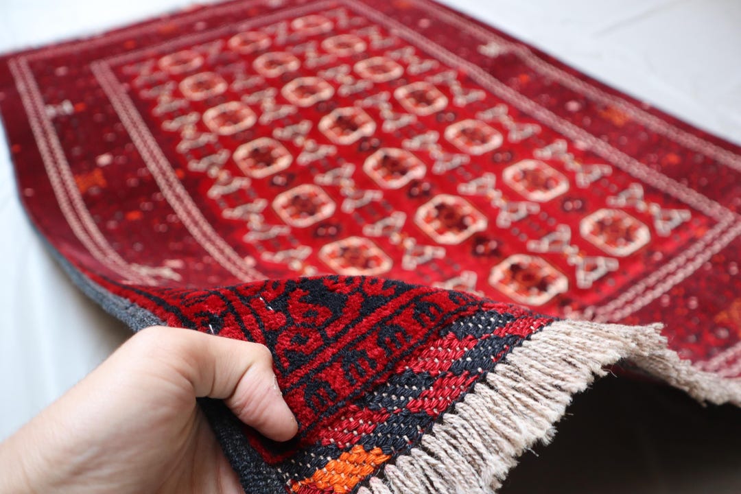 5x7 Ft Red Turkmen Vintage Rug, Afghan Hand Knotted Veg Dye Wool Rug ...