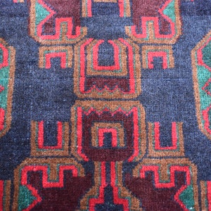 4.2x2.5 Vintage Rug, Red Blue Soft Wool Pile Handmade Area Rug, Natural ...