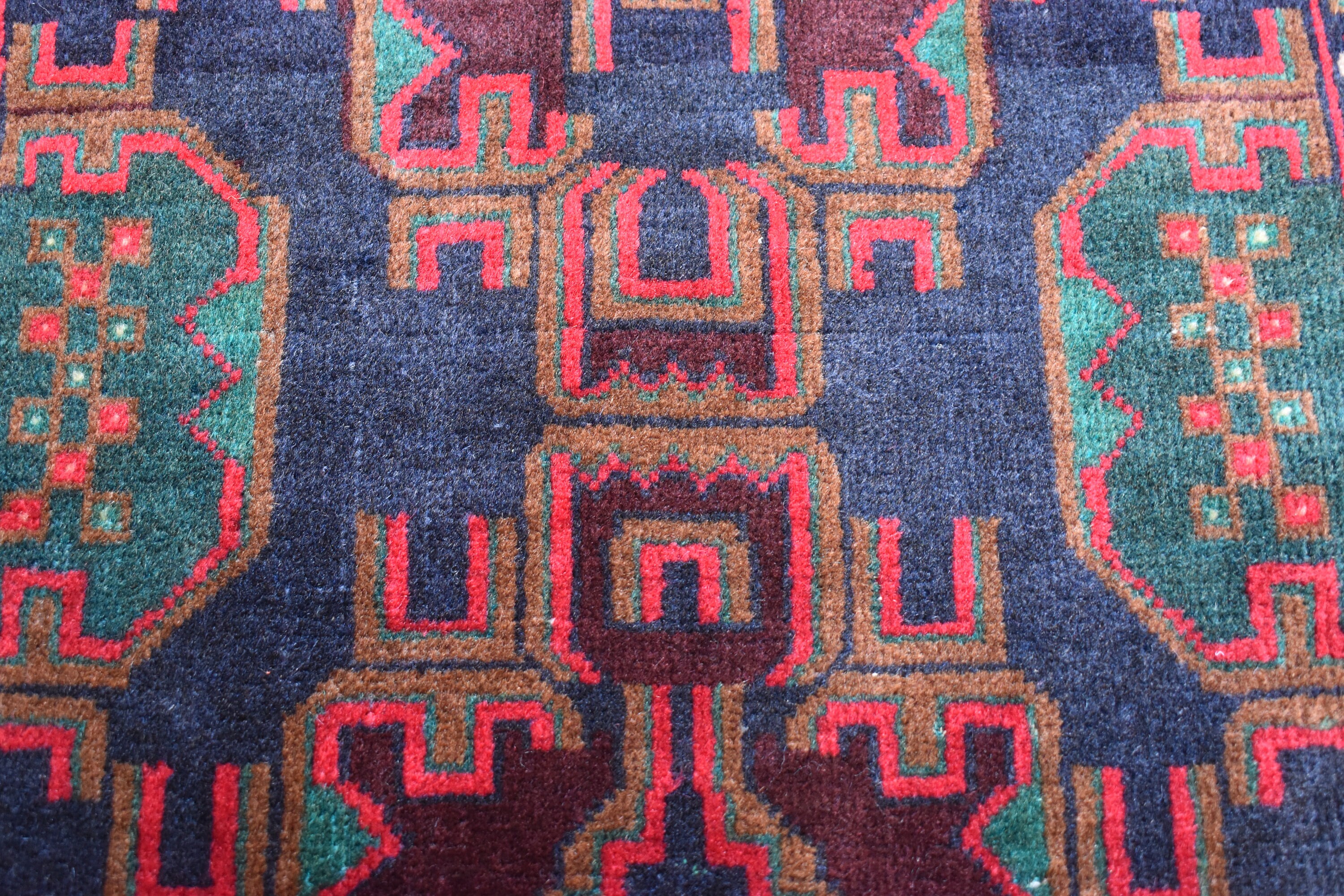 4.2x2.5 Vintage Rug, Red Blue Soft Wool Pile Handmade Area Rug, Natural ...