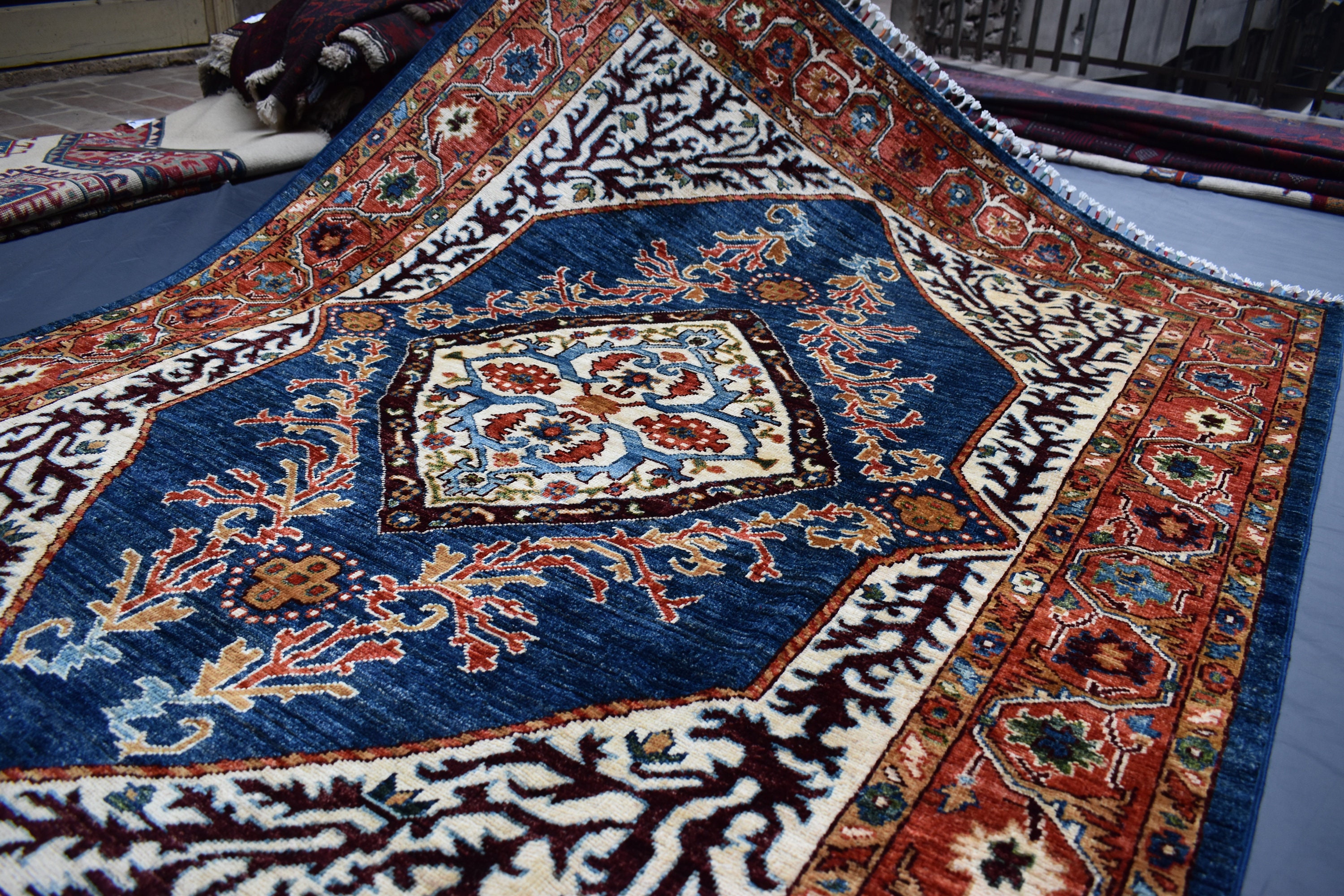 7.0 X 5.0 Ft Gorgeous Haryz Pattern Handmade Geometrical Rug, Turkmen ...